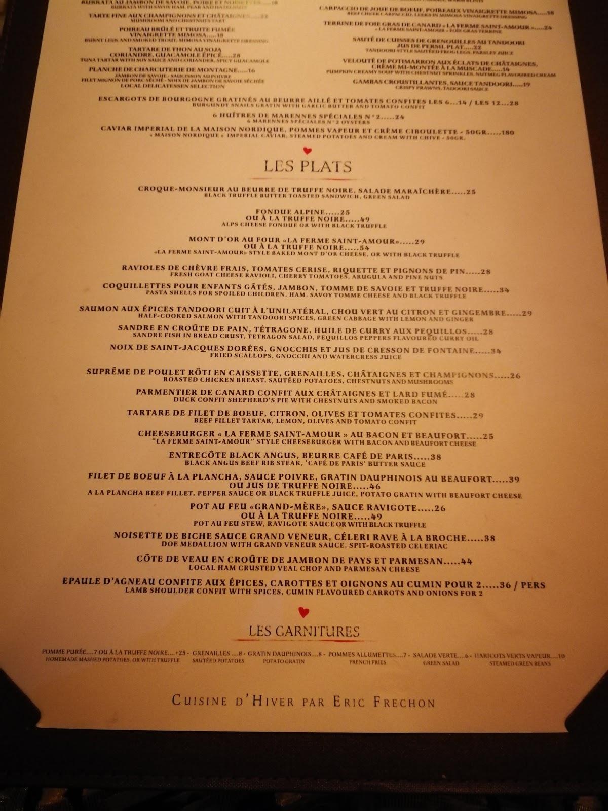 Menu au La Ferme Saint-Amour Megève restaurant, Megève