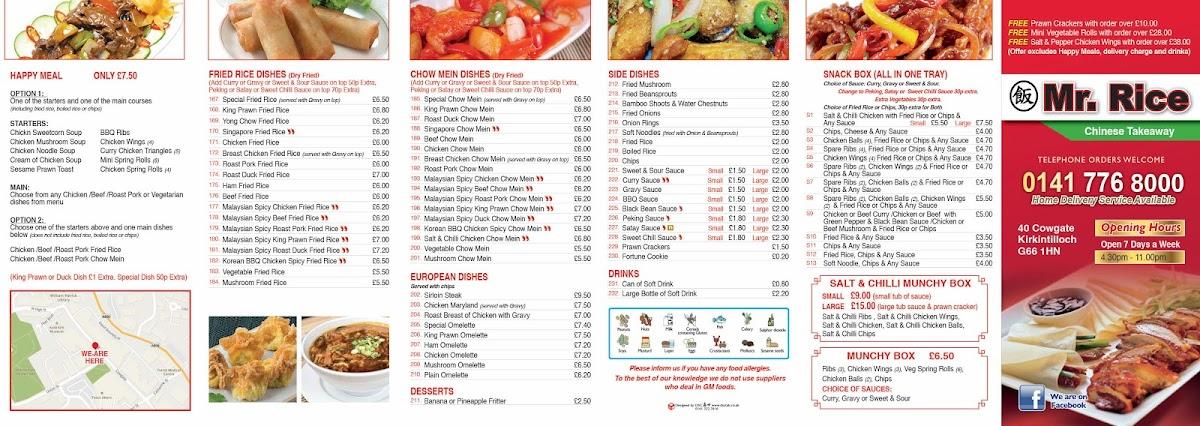 Menu at Mr Rice restaurant, Glasgow, 40 Cowgate