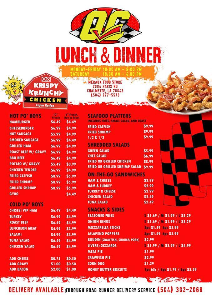 Menu at QC Meraux Food Store, Chalmette