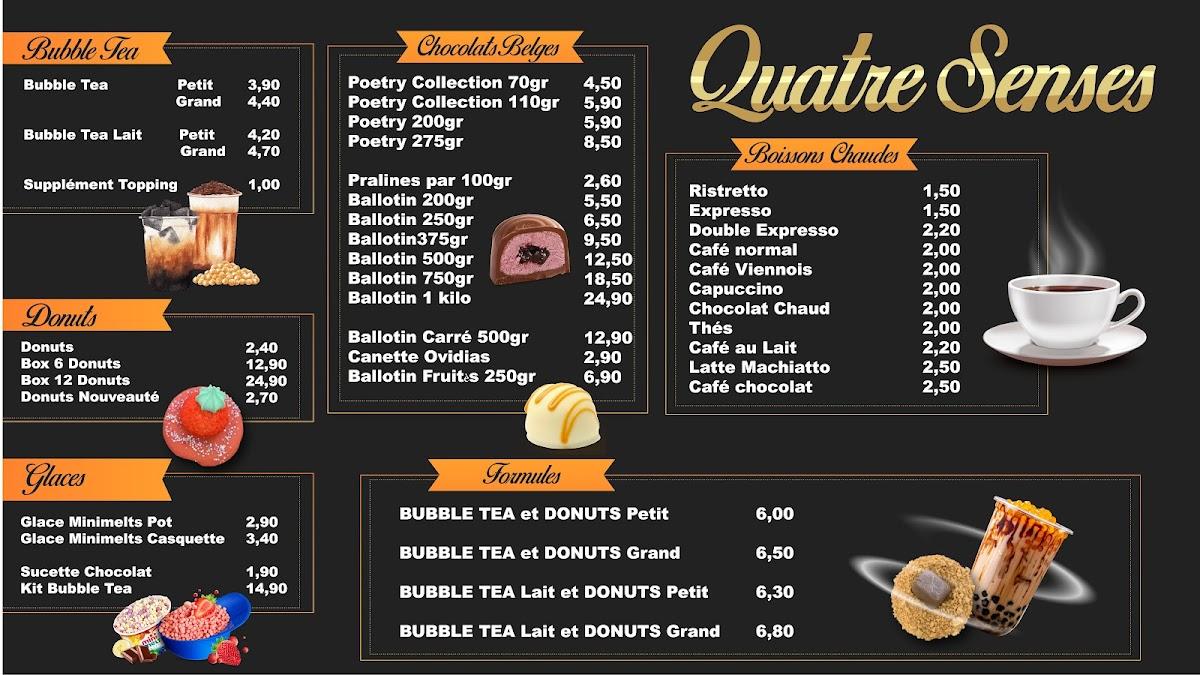 Menu at Quatre Senses Donuts Bubble Tea Chocolat Ovidias Glaces ...
