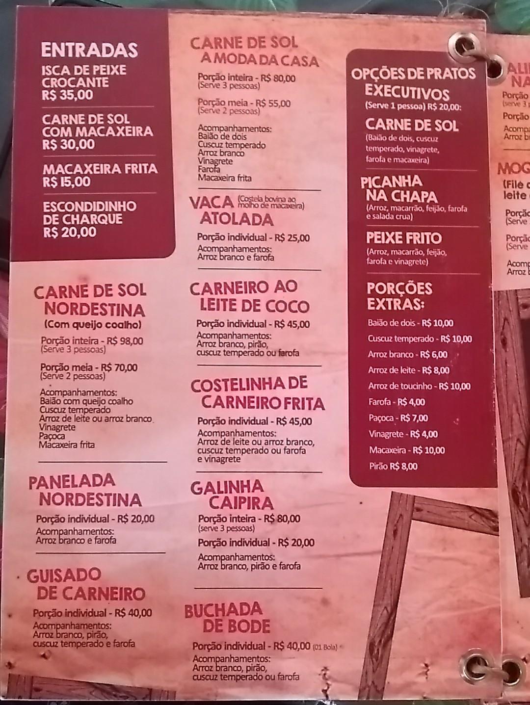 Menu at Restaurante Maria Bonita, Macapá
