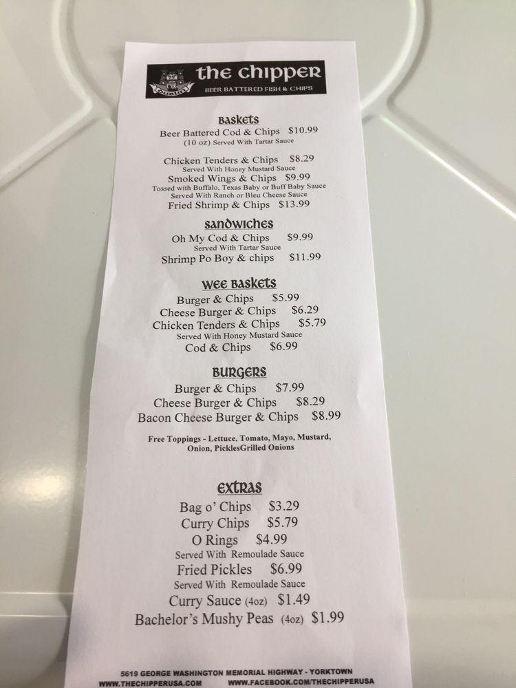 Menu at The Chipper USA restaurant, Newport News