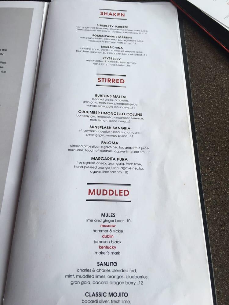 Menu at Burtons Grill & Bar, Burlington