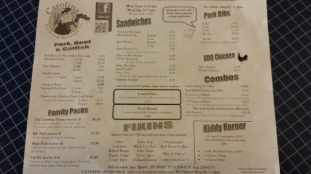 Menu at Carolina Kitchen & BBQ Co., Sparks