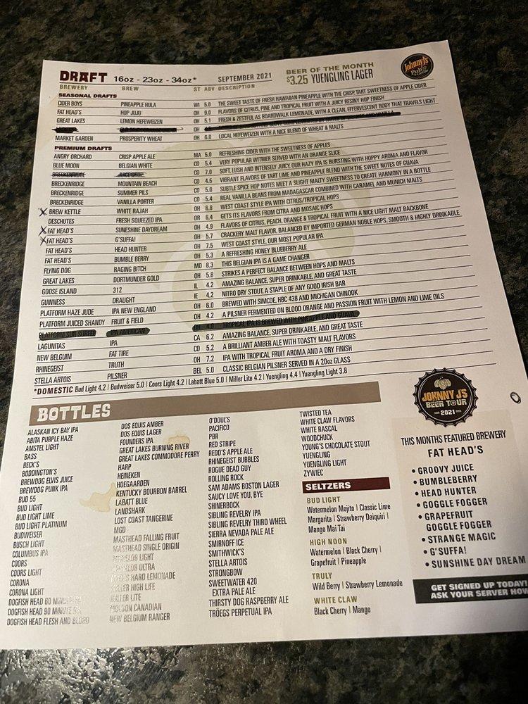 Menu at Johnny J's Pub & Grille, Medina, Medina