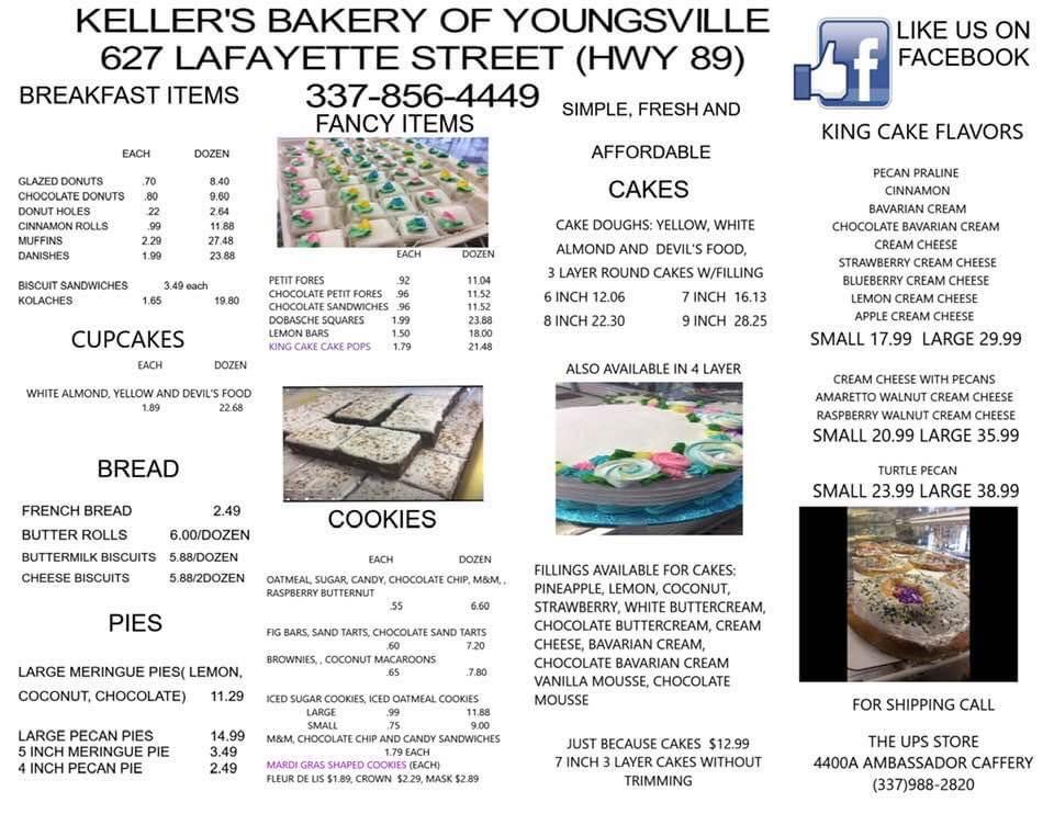 Menu at Keller's Bakery of Youngsville, Youngsville