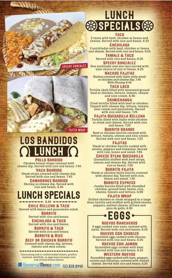 Menu at Los Rodeos Mexican Restaurant, Mount Sterling