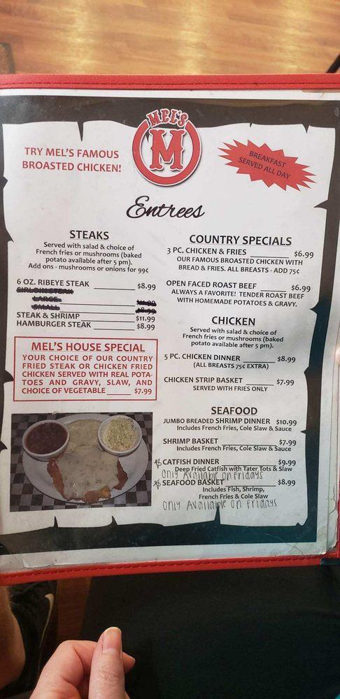 Menu at Mel's Cafe, Jefferson City