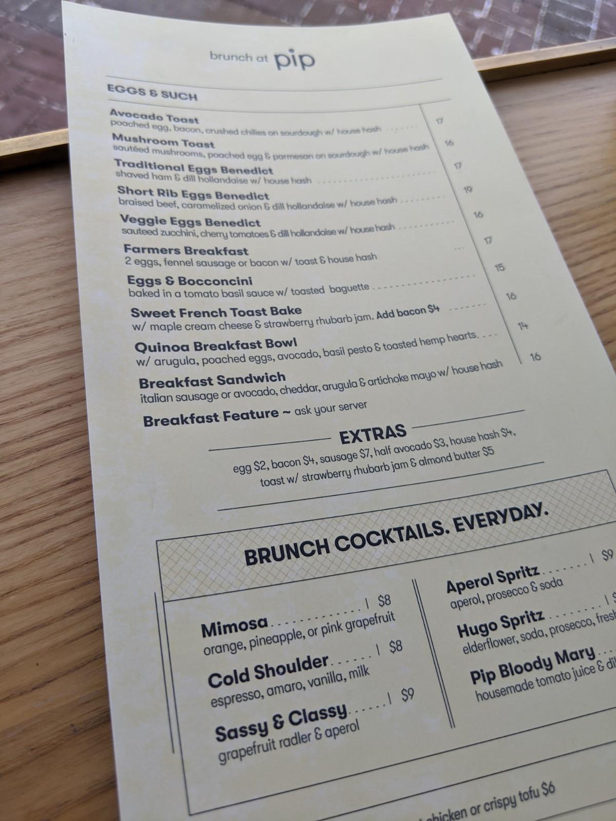 Menu at Pip pub & bar, Edmonton
