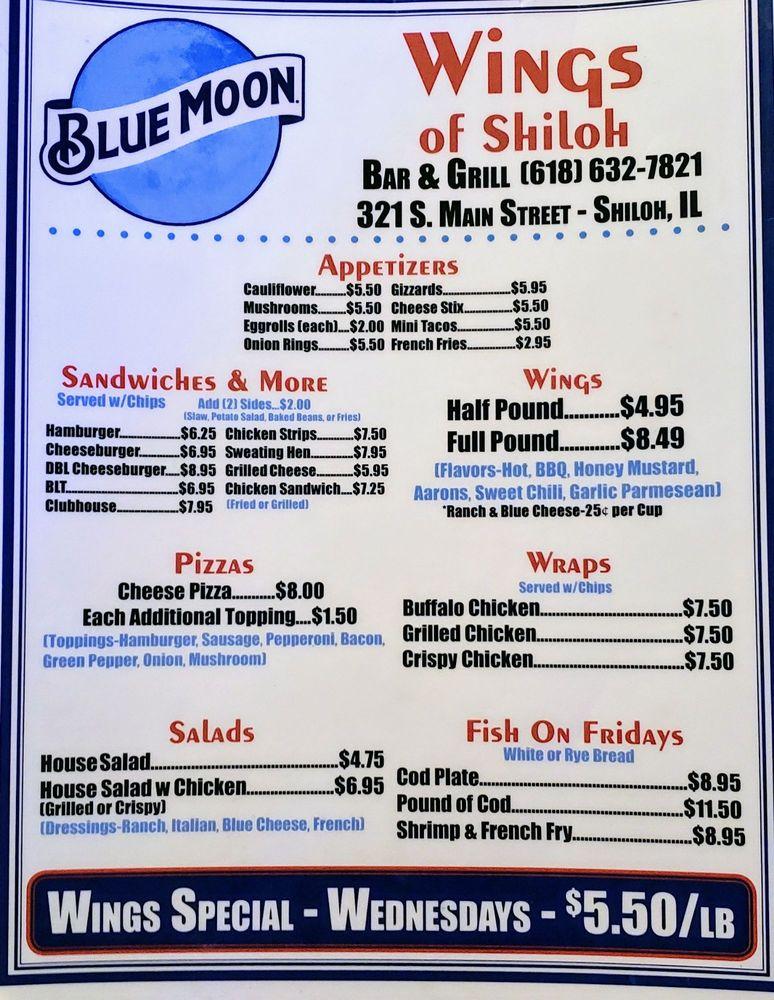 Menu at Wings of Shiloh pub & bar, Shiloh