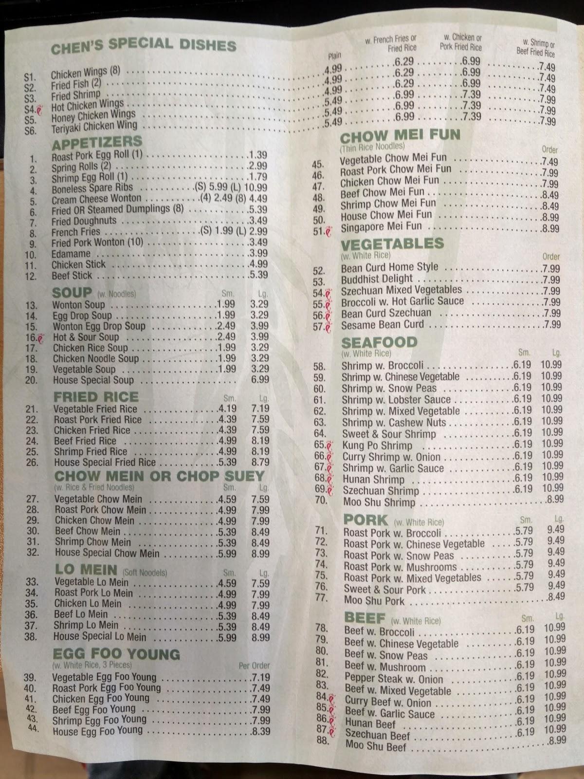 Menu at Ace China restaurant, Trenton