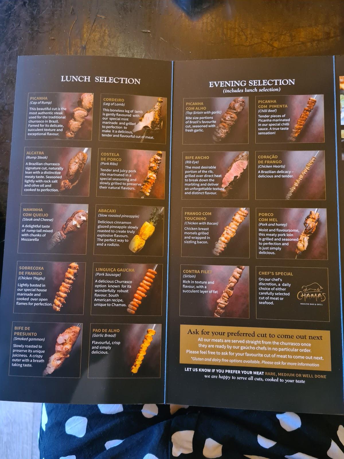 Menu at Chamas Rodizio Bar & Grill, Beverley