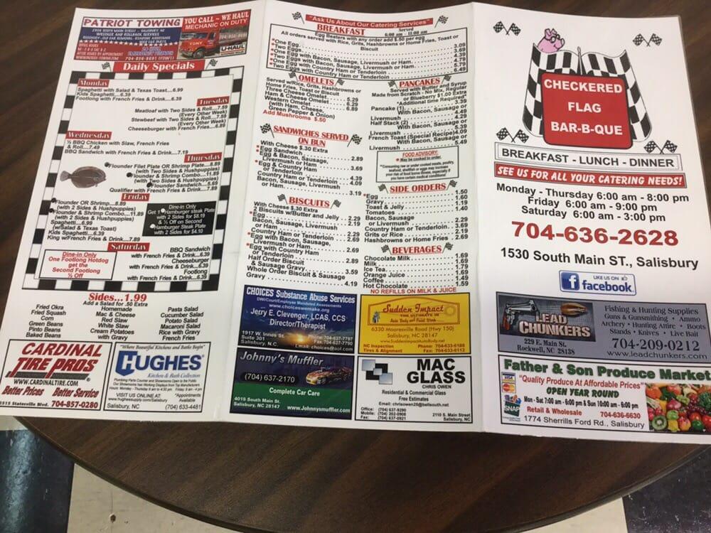 Menu at Checkered Flag Barbecue, Salisbury