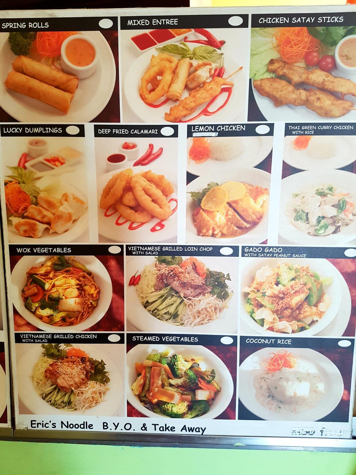 Menu at Eric's Noodle restaurant, Underwood