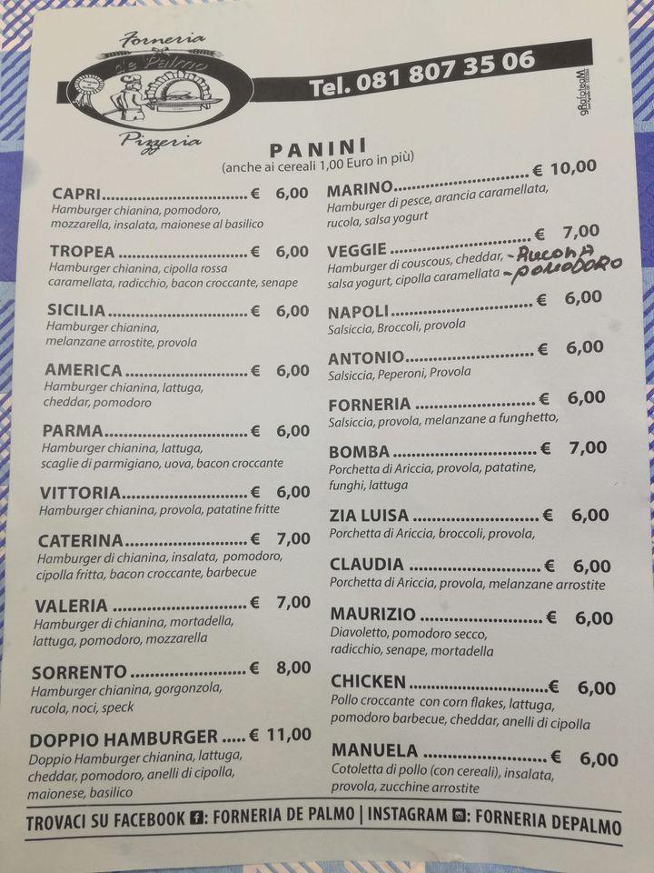 Menu at Forneria de Palmo S.r.l restaurant, Sant'Agnello