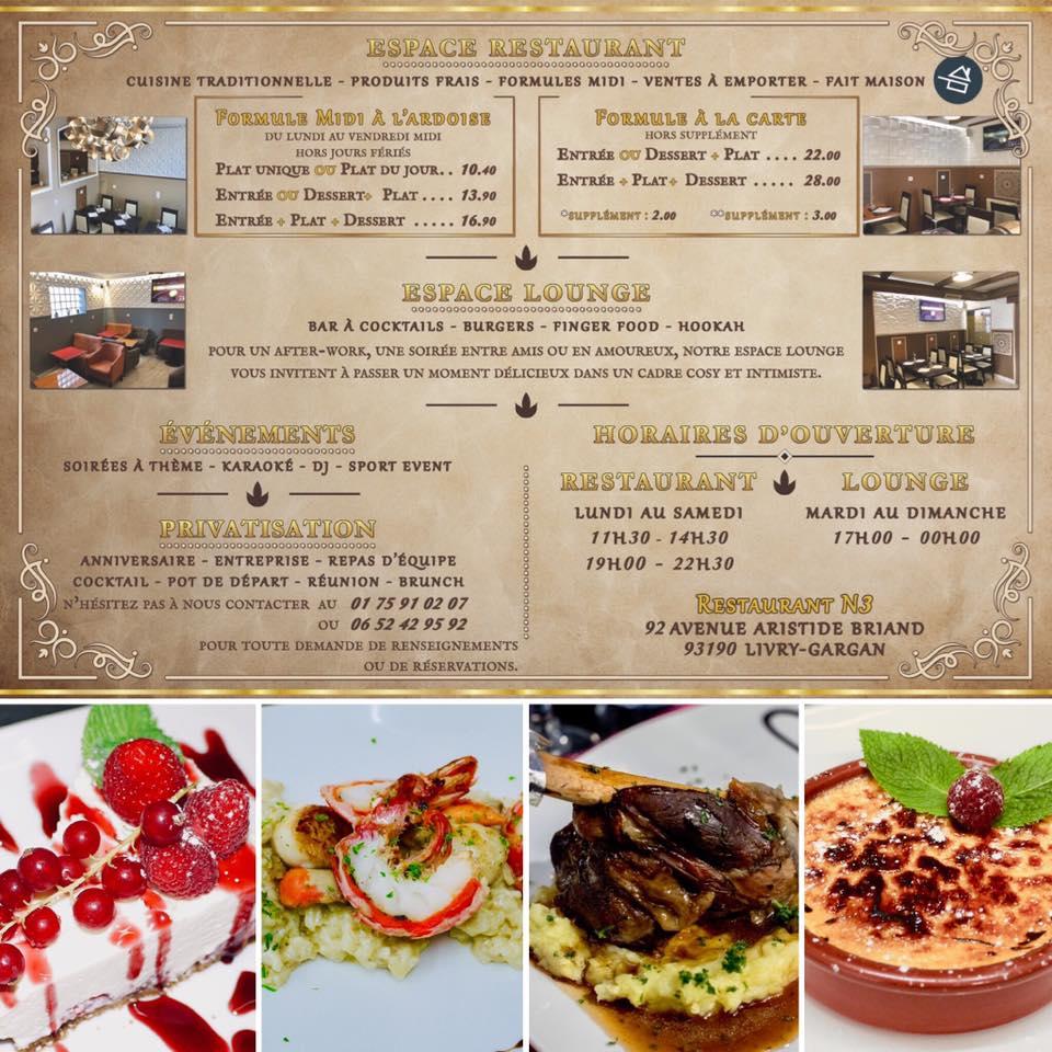 Menu at N3 Restaurant - Lounge, Livry-Gargan