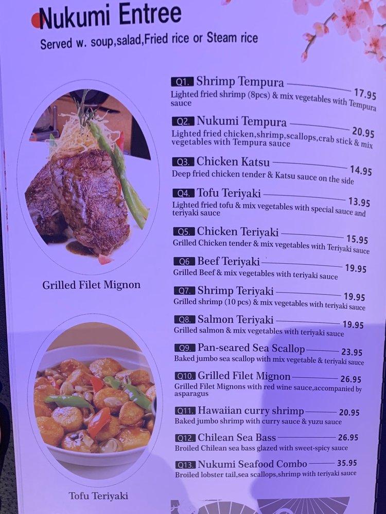 Menu at Nukumi restaurant, Houston