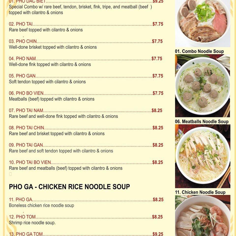Menu at Pho #1 Noodle House restaurant, Salinas