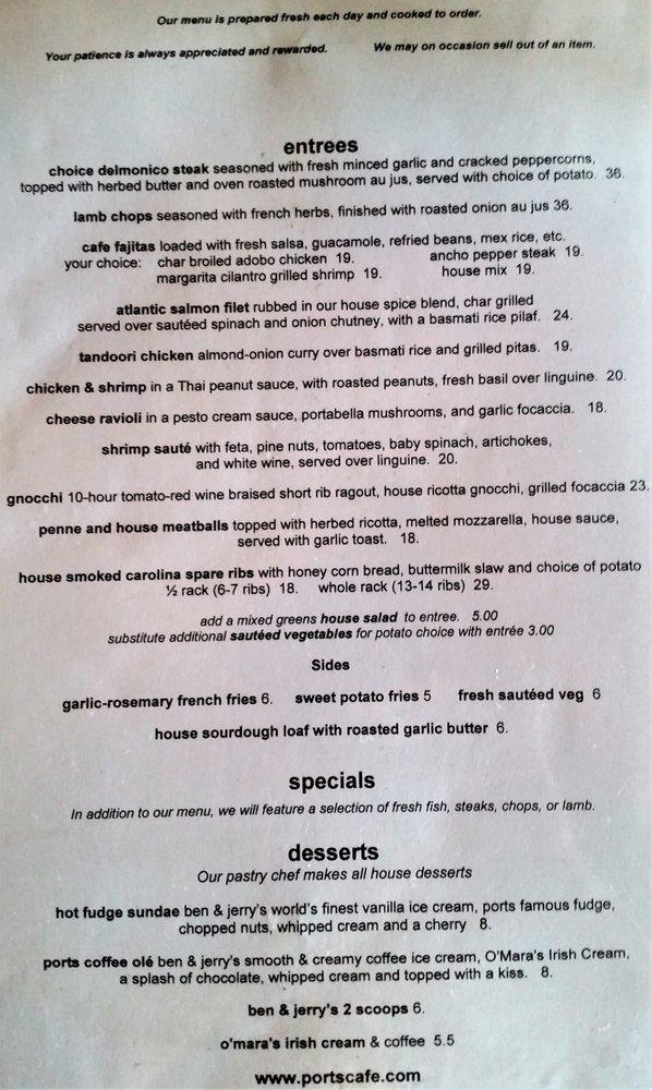 Menu at Ports Cafe, Geneva