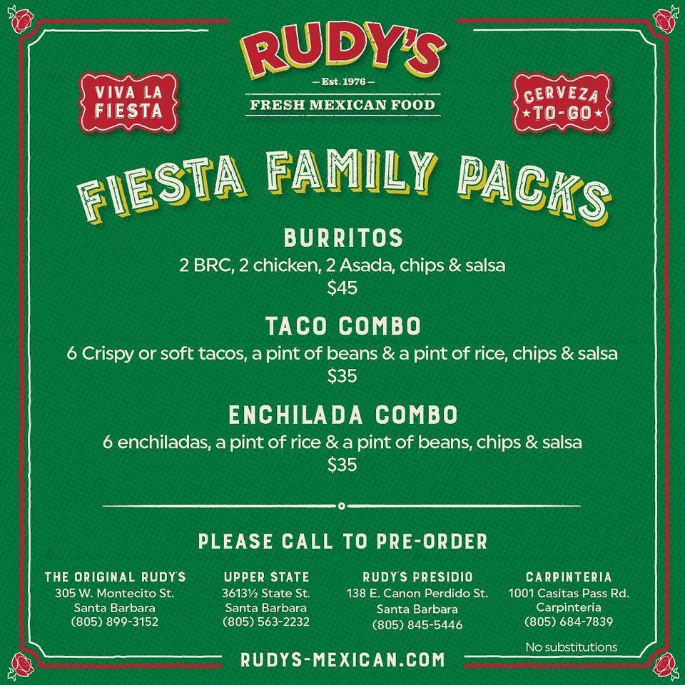 Carta de Rudy's Mexican Restaurant, Santa Barbara