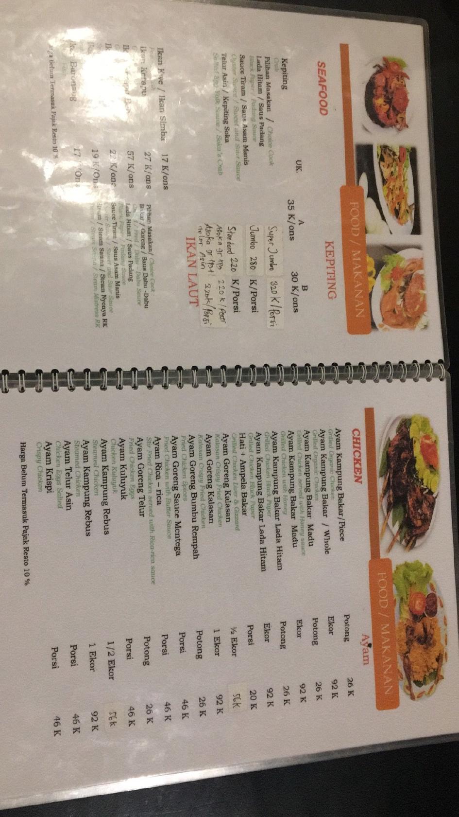 Menu at Taman Santap Rumah Kayu restaurant, Bandar Lampung