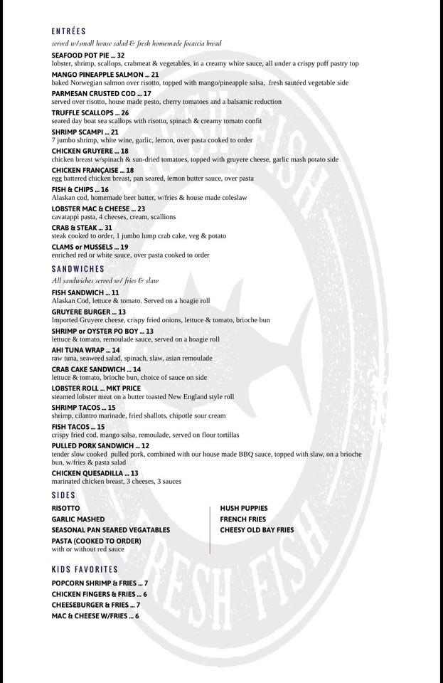 Menu at Anthony's Seafood restaurant, Lacey Township