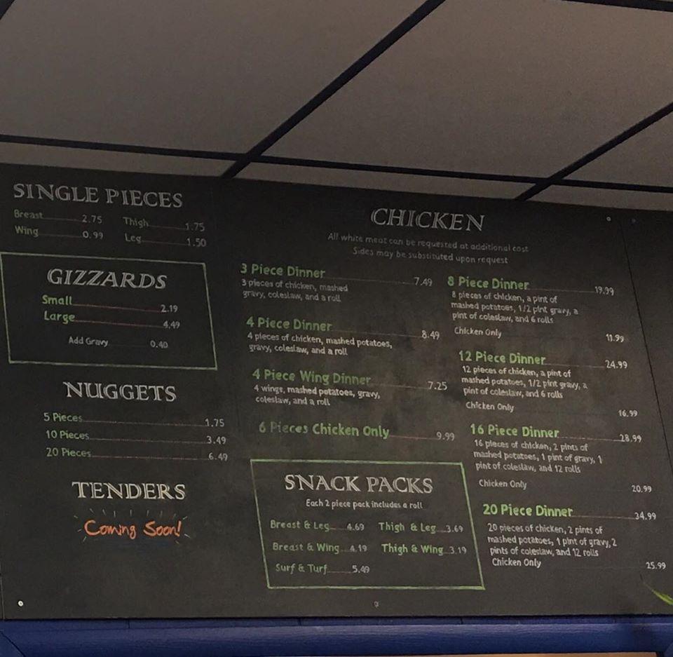 Menu at Mary's Fabulous Chicken restaurant, Ann Arbor