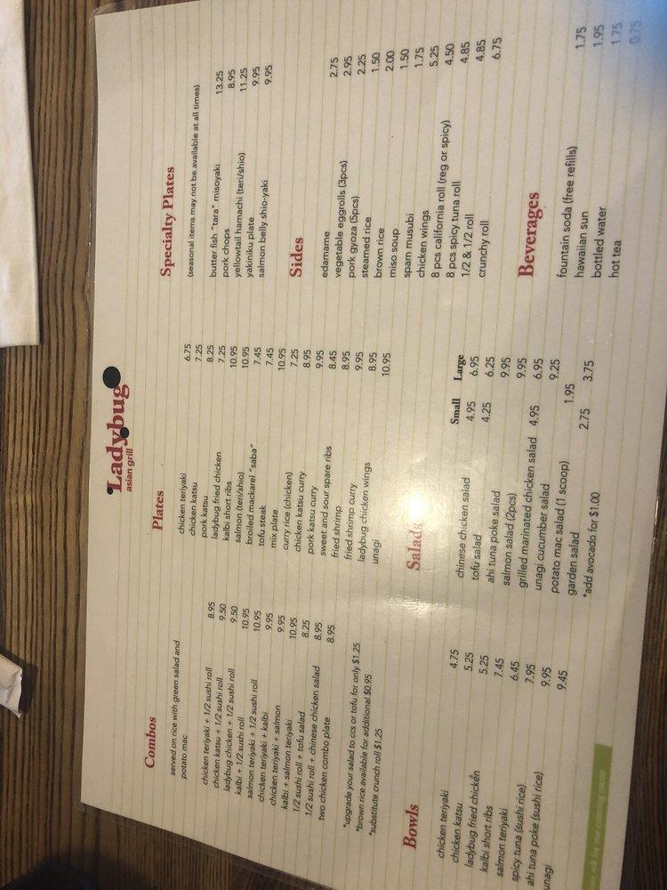 Carta de Ladybug Café, Gardena, S Western Ave