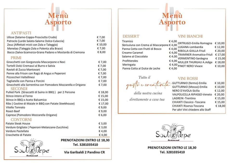 Menu au Soul & Pepe Restaurant Cafè, Pandino