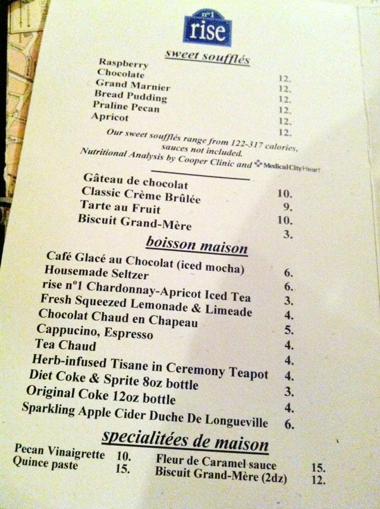 Menu at rise soufflé - Dallas pub & bar, Dallas