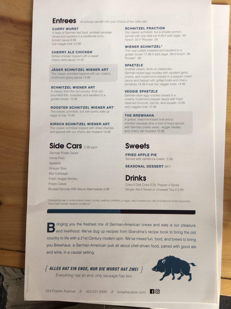 Menu at Brewhaus pub & bar, Chattanooga