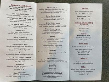 Menu at Cameron's Restaurant, Buchanan