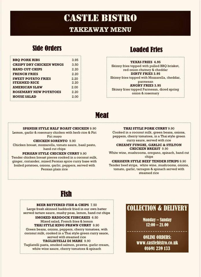 Menu at Castle Bistro, Tearoom & Wine Bar, Chirk