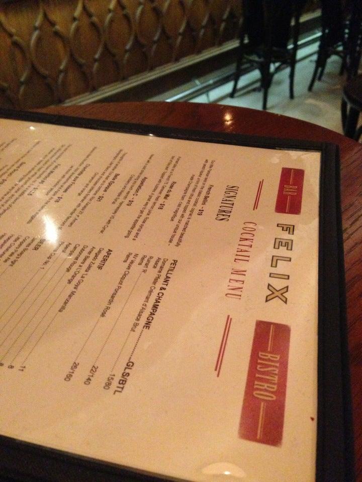 Menu at Felix restaurant, Sydney, 2 Ash St