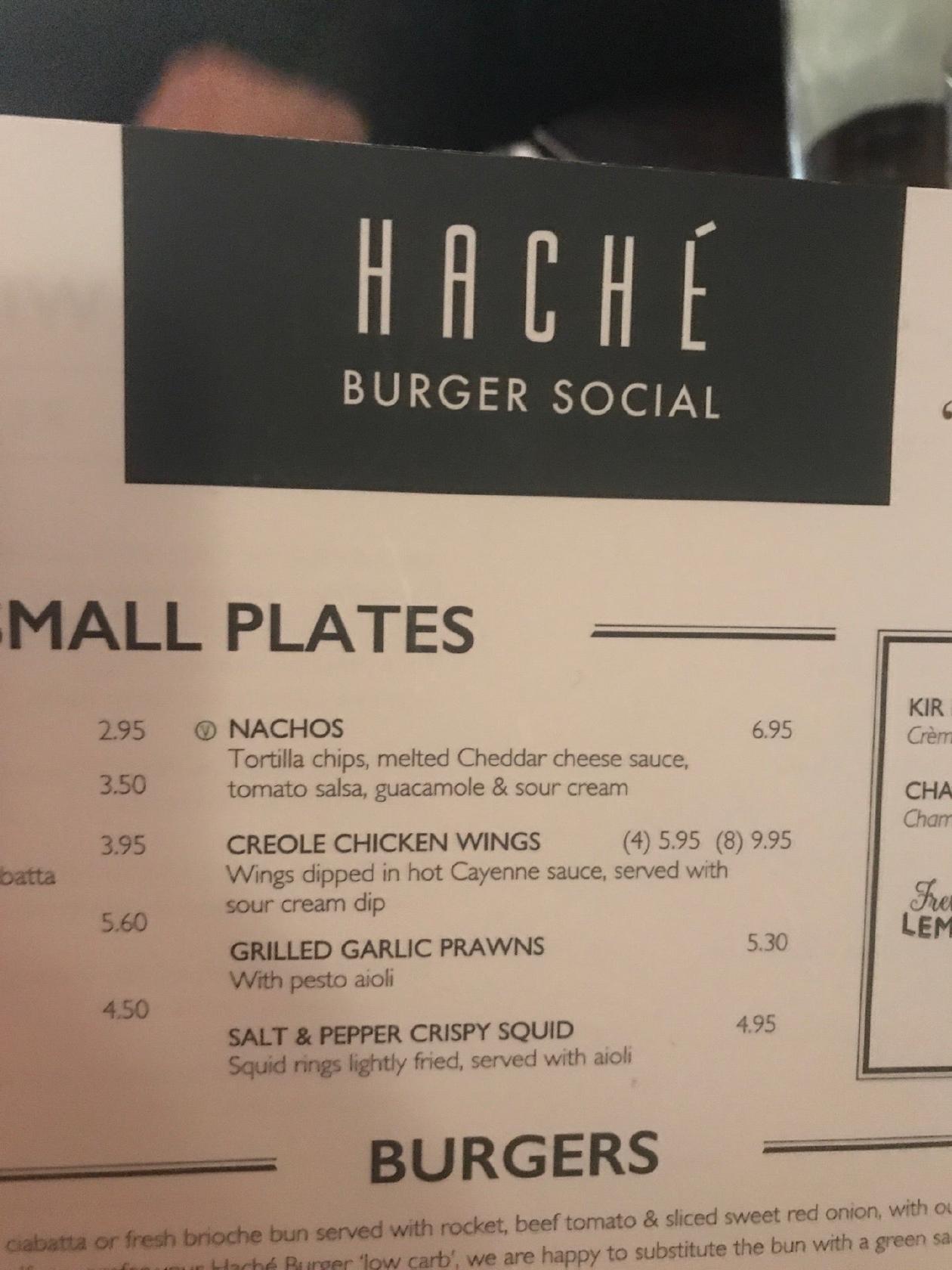 Menu at Haché Brasserie Chelsea restaurant, London, 329-331 Fulham Rd.