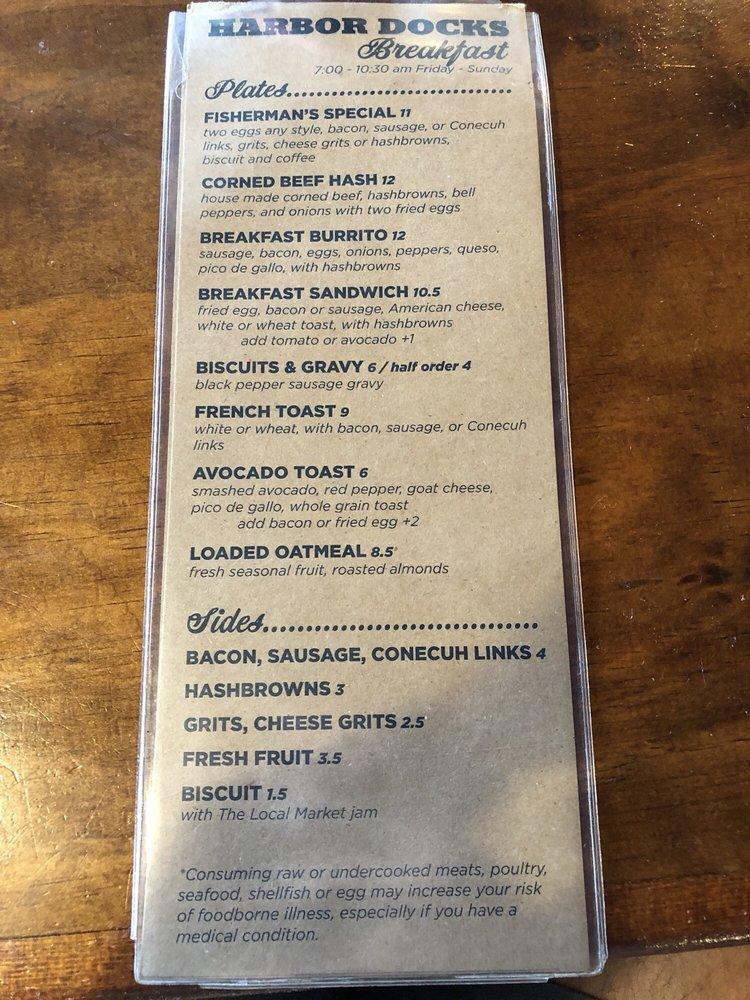 Menu at Harbor Docks restaurant, Destin, 538 Harbor Blvd