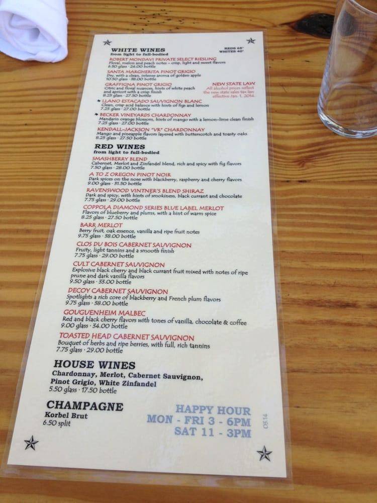 Menu at Josephine Street steakhouse, San Antonio