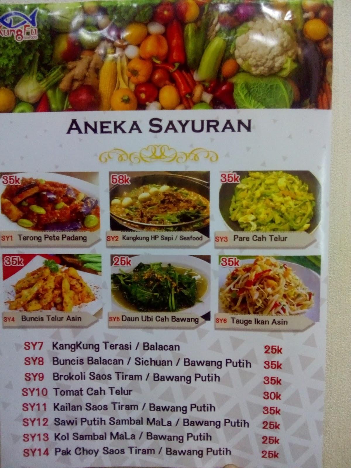 Menu at Kungfu Live Seafood Cengkareng restaurant, West Jakarta