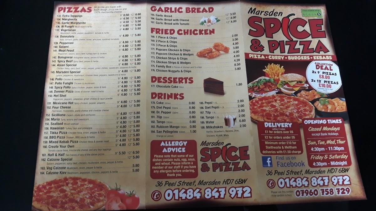 Menu at Marsden Spice & Pizza fast food, Marsden
