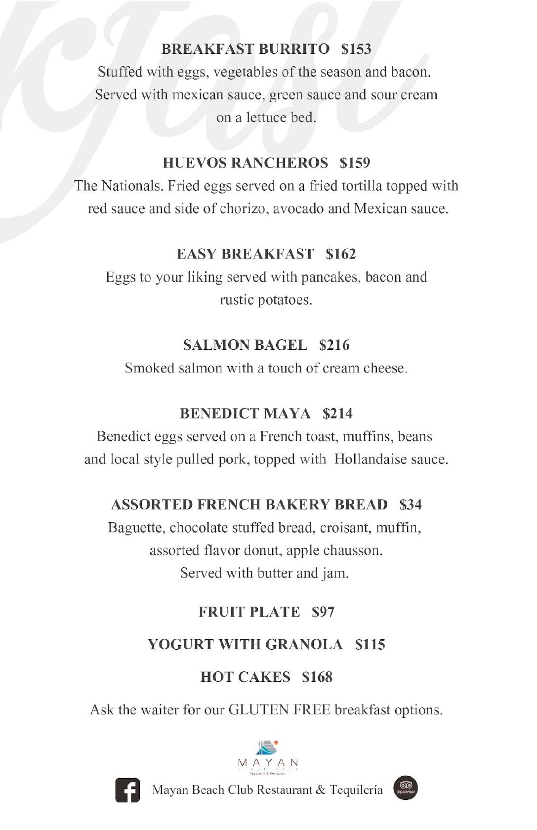 Menu at Mayan Beach Club Restaurant & Tequileria, Isla Mujeres