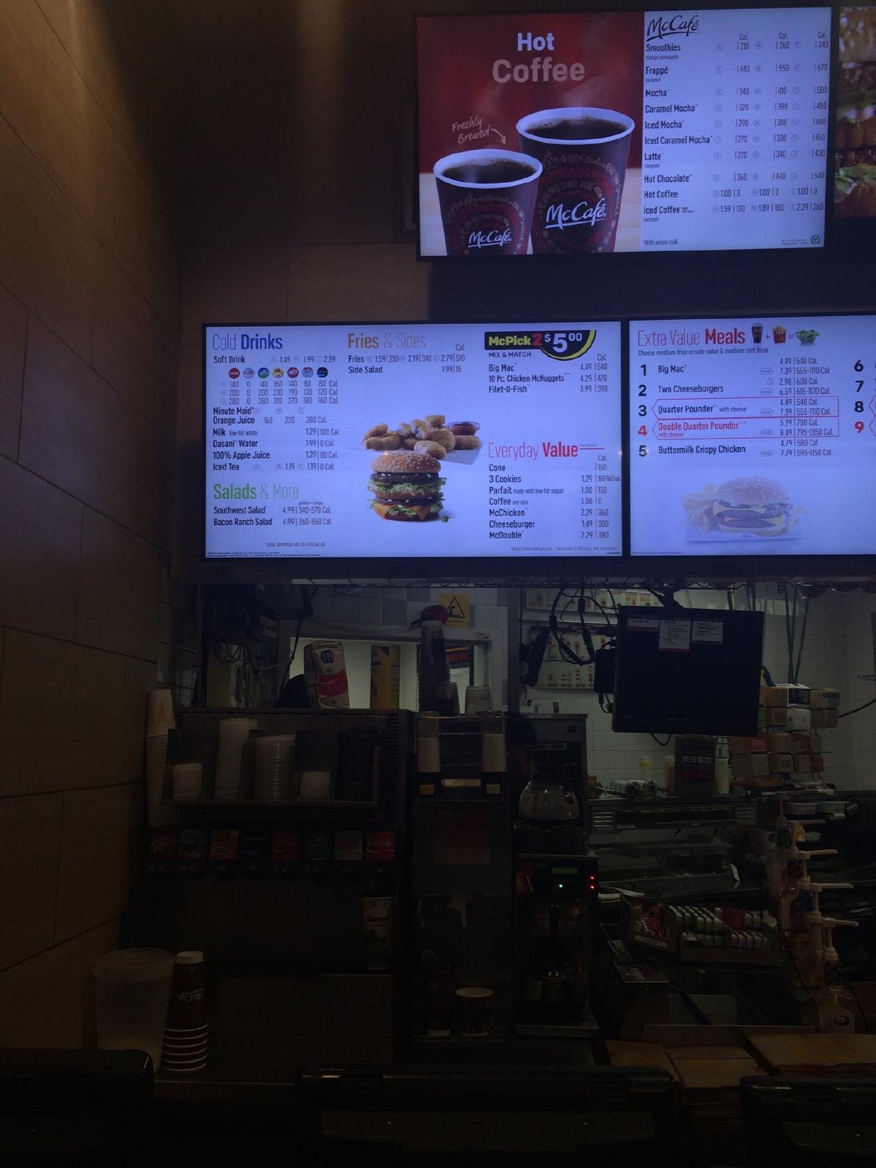 Menu at McDonald's fast food, New York City, 208 Varick St