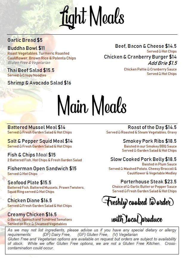 Menu at Norfolk Lounge Restaurant, Napier, 34 Vautier Street