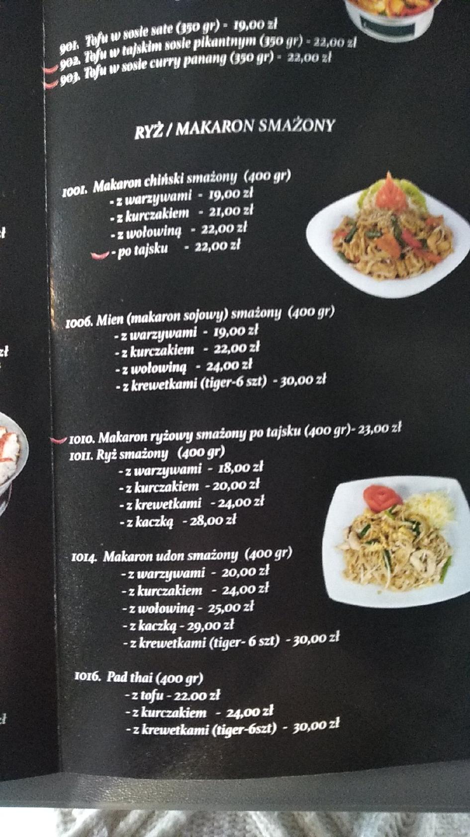 Carta del restaurante Sweet & Spicy, Varsovia