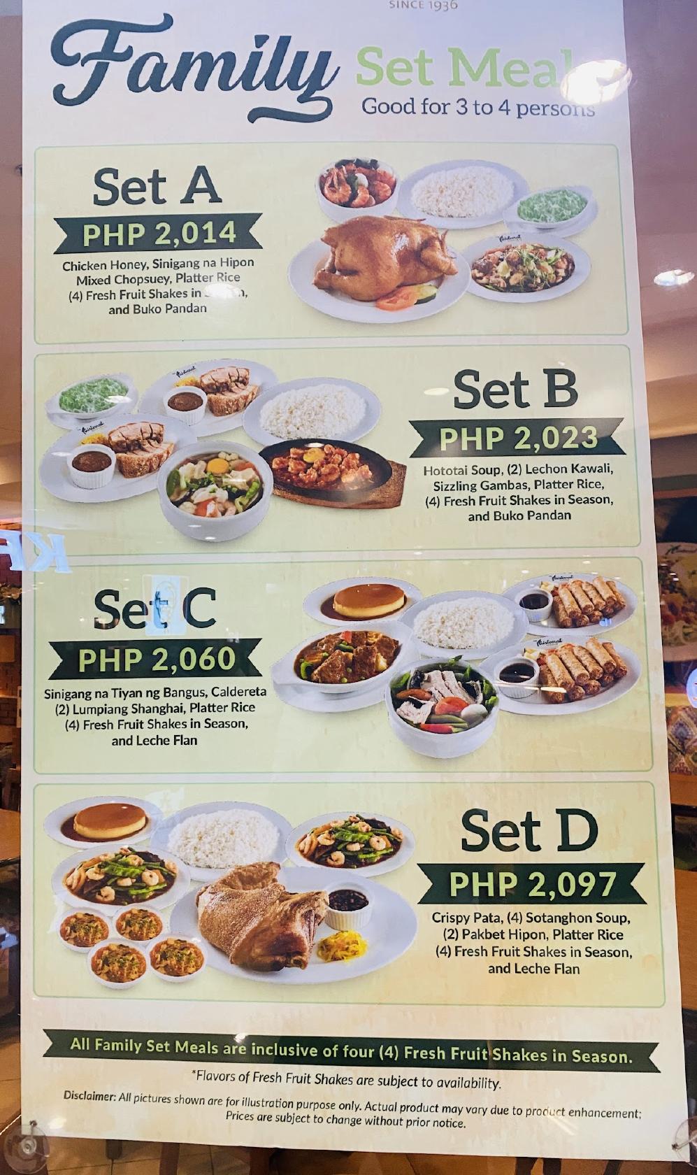 Menu at The Aristocrat Restaurant - Robinsons Place Manila, Manila ...
