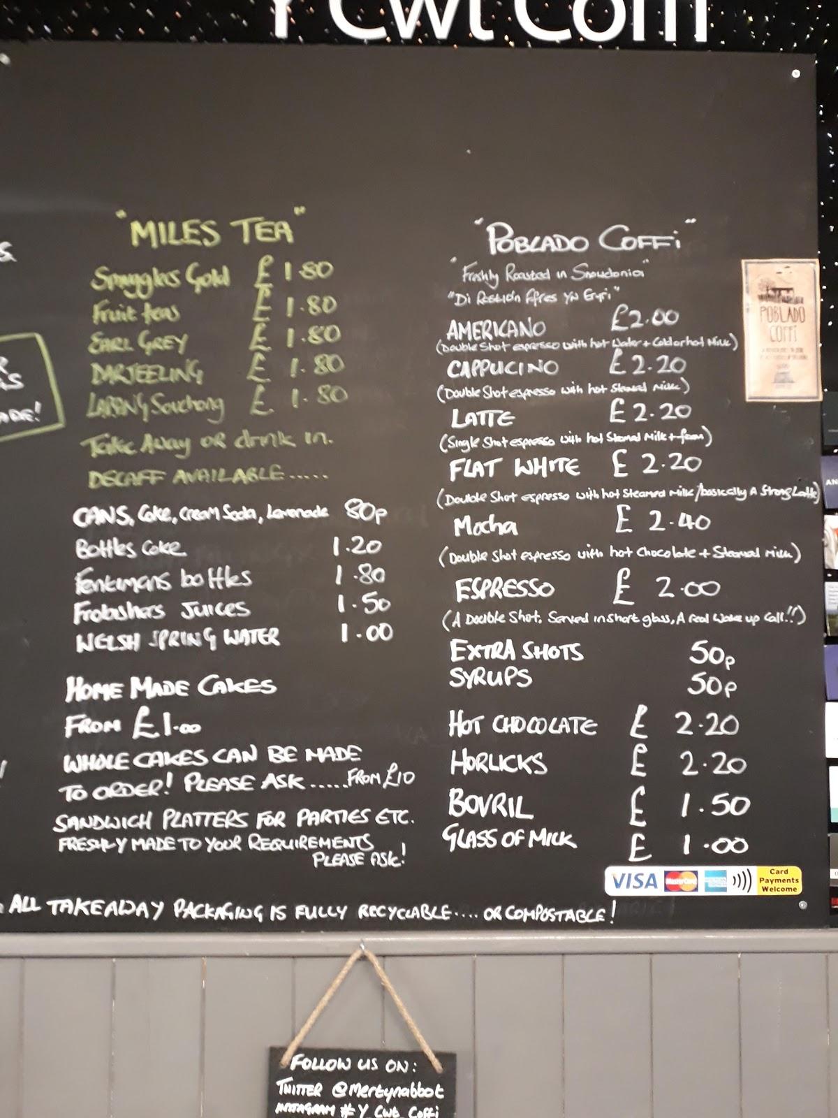 Menu at Y Cwt Coffi, Llangefni