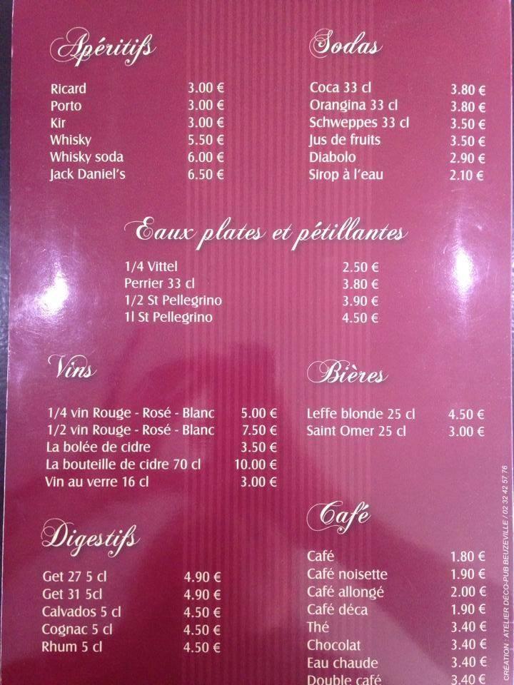 Menu at Chez Maguy pub & bar, Pont-l'Évêque