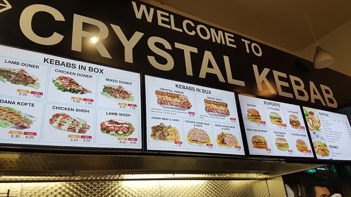 Menu at Crystal Kebab fast food, London, 2B York Wy