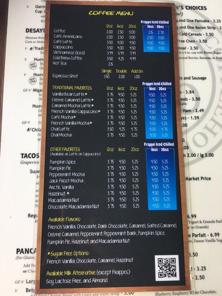 Menu at Grapevine Cafe, South Padre Island