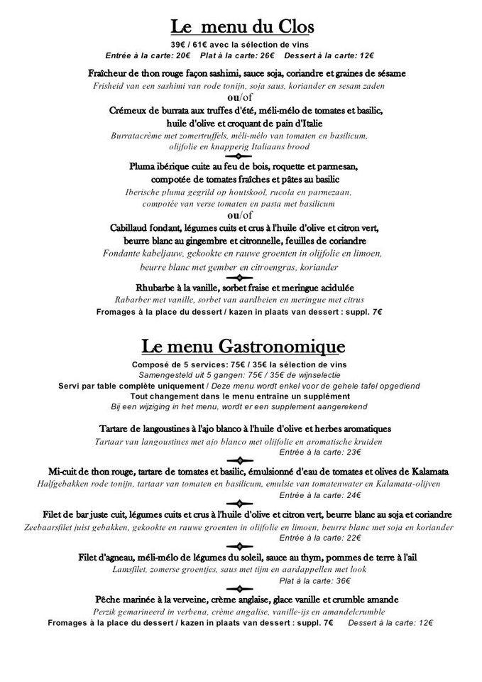 Menu au Le Clos Des Récollets, Durbuy