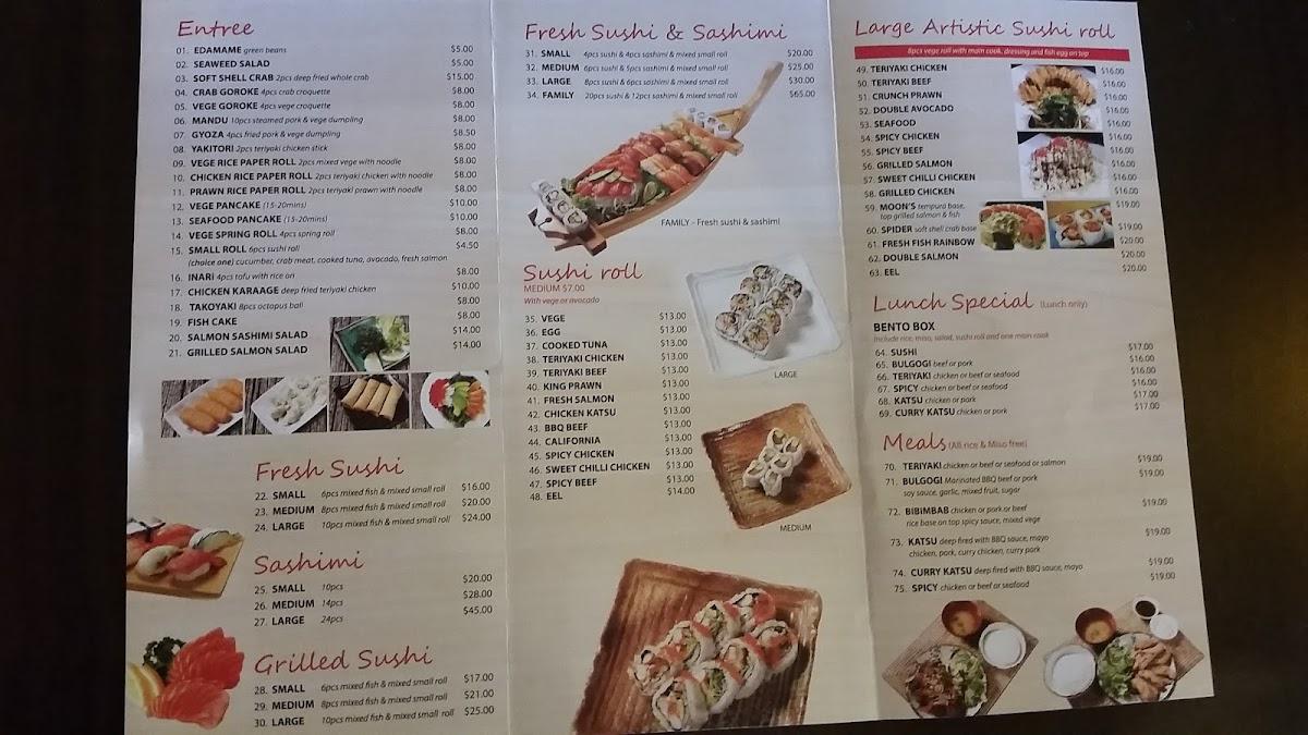 Menu at Moon Sushi restaurant, Woonona